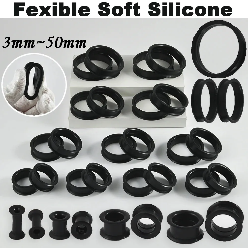Silicone Ear Plugs: Black Double Flared Flexible Flesh Tunnel Earrings ...