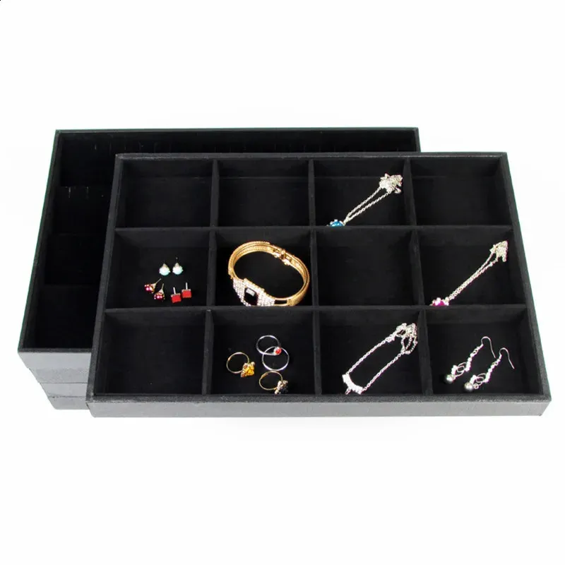 Black Velvet Jewelry Organizer - 12x24 Grid Display Case with Drawer ...
