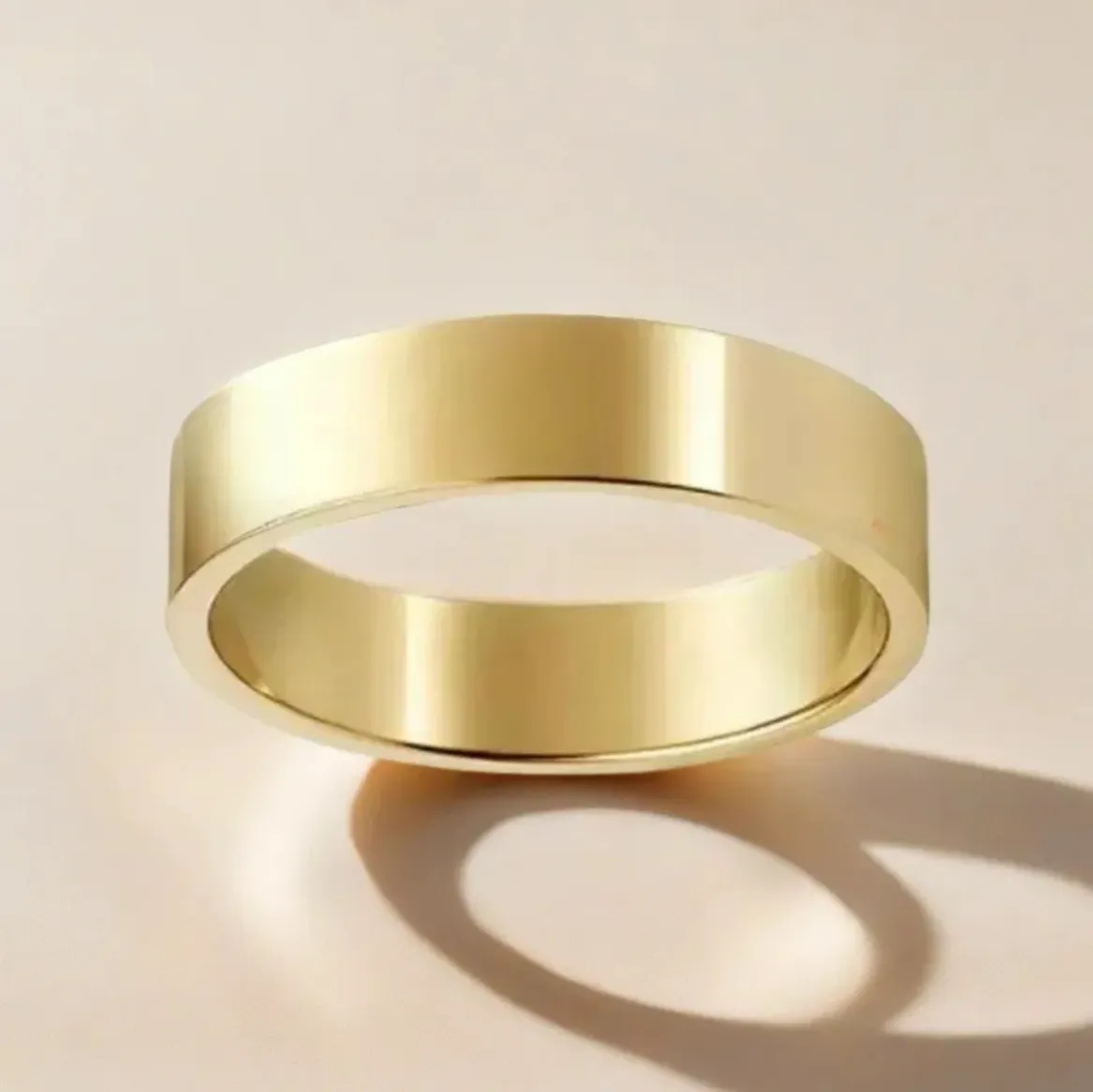 Gold Classic Couple Plain Gold Ring Elegant Titanium Steel Alloy ...