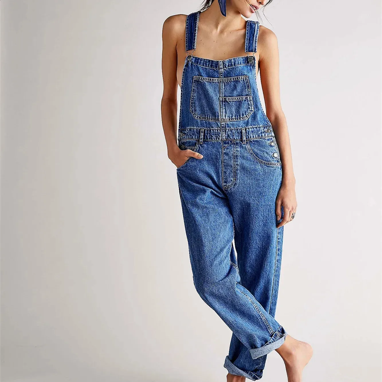 Fashion Denim Overalls for Women Loose Fit Casual Jean Acetate Overall ...