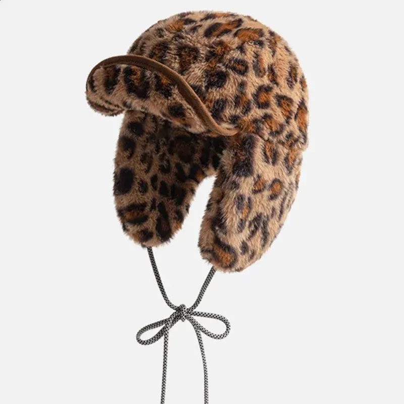 Fur Bomber Hat: Women's Leopard Print Plush Flanged Thermal Hat, Retro ...
