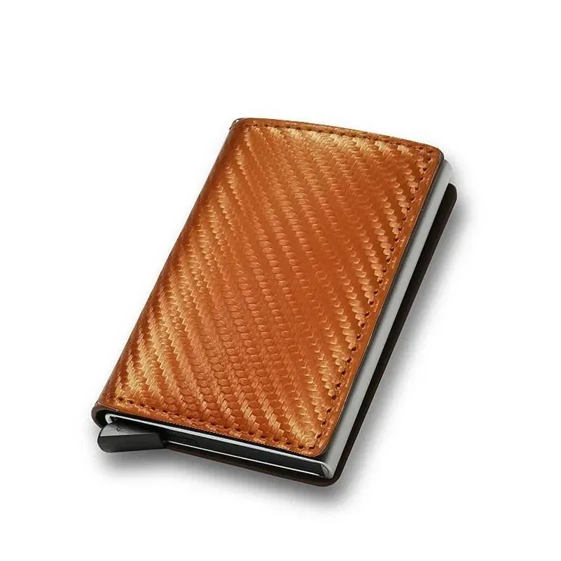 Carbon Fiber Blocking Men's Credit Card Holder Leather Wallet Case Key ...
