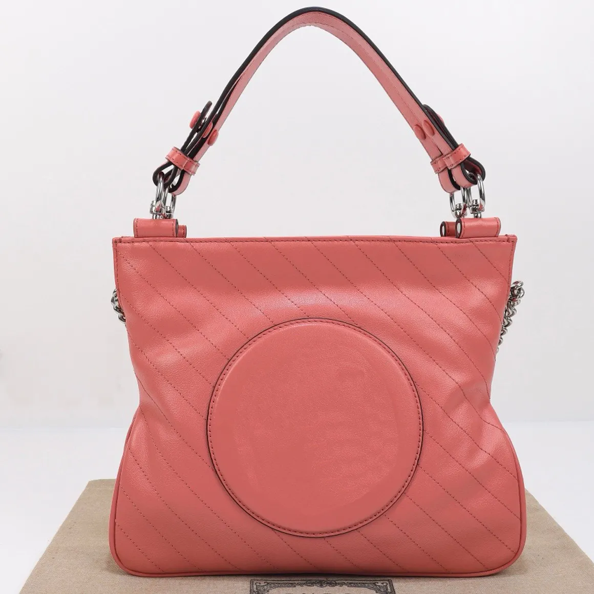 Pink Leather Women's Dempsey Tote 22 With Interlocking Chain Shoulder ...