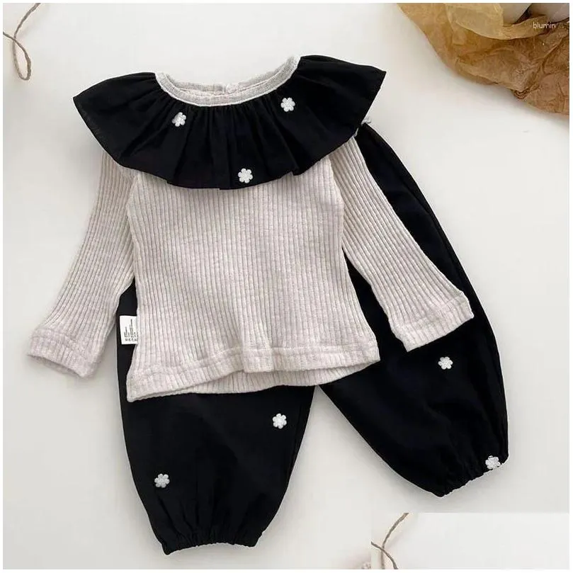 Korean Style Infant Baby Girls Newborn Sweater Set Long Sleeved Cotton T Shirt And Pants For ...