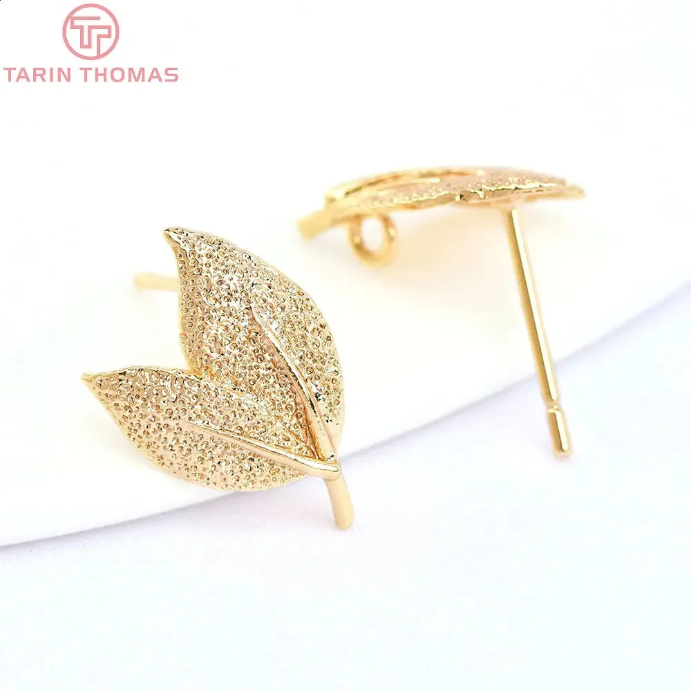 Leaf Earrings Studs 10.5x15.5 mm Gold Color Brass Copper Metal Jewelry ...
