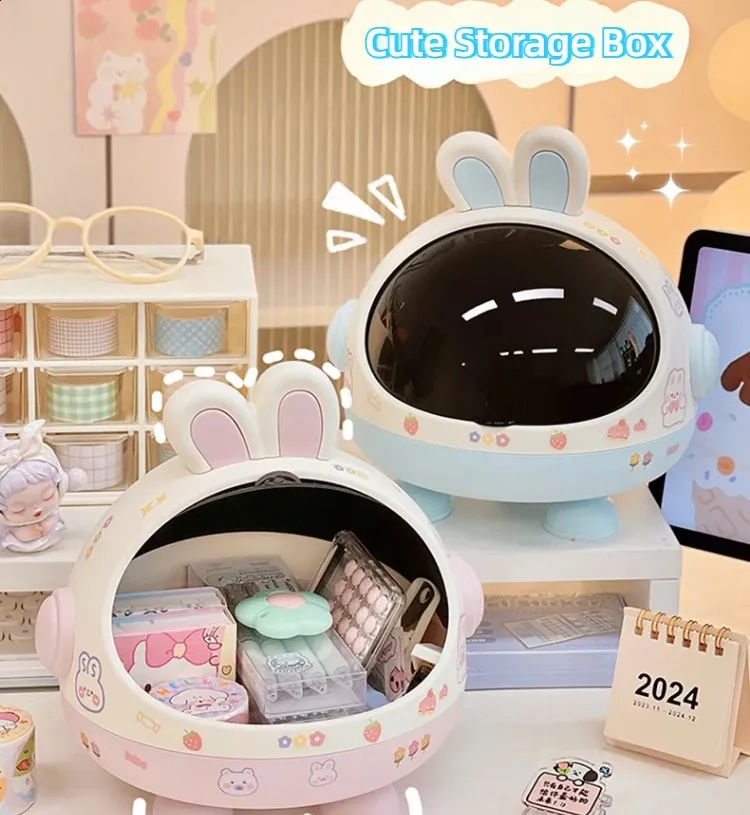 Desktop Rabbit Storage Box: Cute Korean Kawaii Student Organizer Bin ...