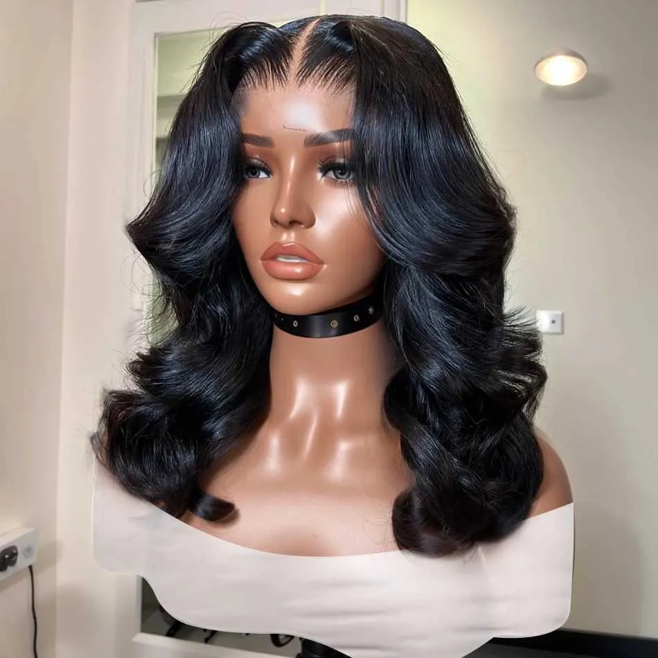 Melodie Body Wave 16" Short Bob human hair wigs with HD Lace Frontal and Water Wave Remy Human ...
