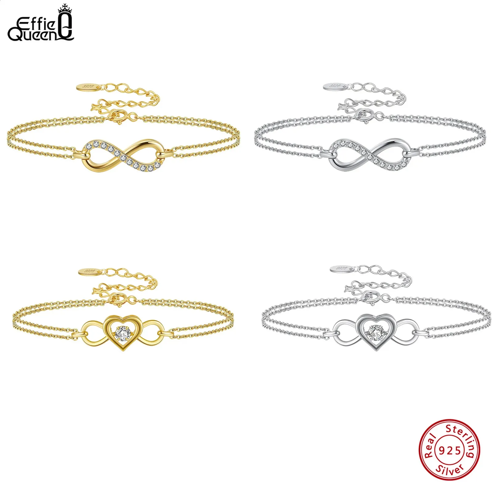 Exquisite 14K Gold Heart Link Silver Friendship Bracelets With 925 Sterling Silver Chain And ...