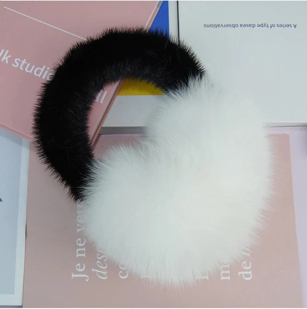 Natural Fox Fur Winter Earmuffs with Real Mink Fur Earlaps, Silk Lining ...