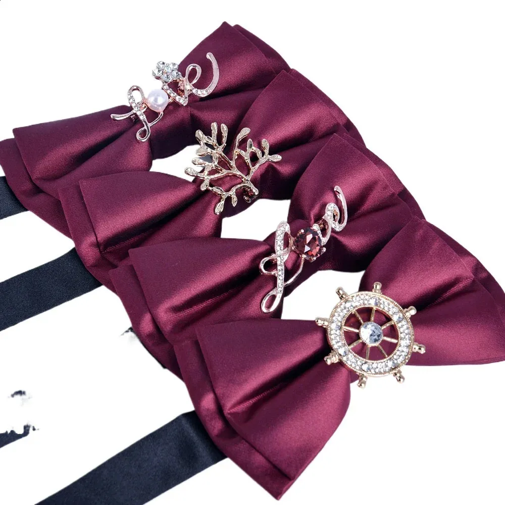 Men's bow tie formal business burgundy ribbon printed letter pattern ...
