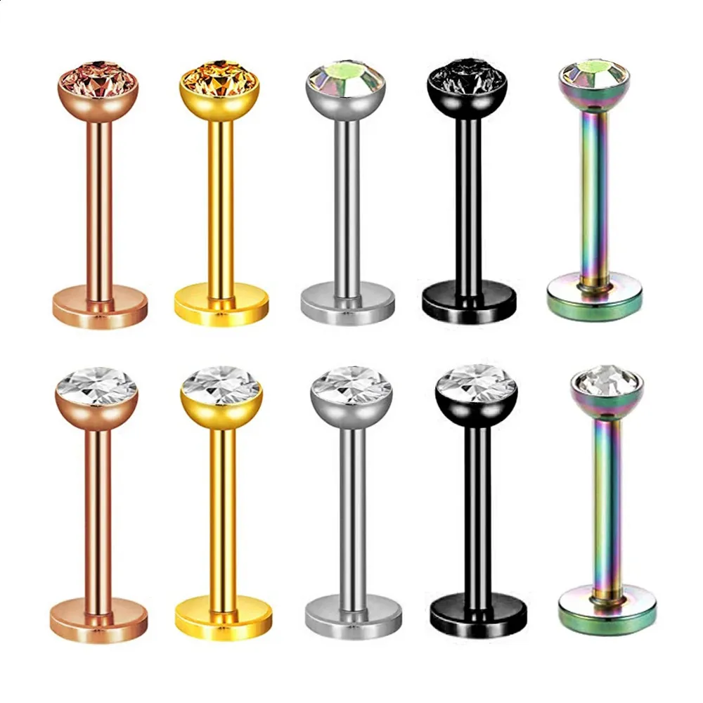 Stainless Steel Crystal Ball Lip Labret Piercing Set 16g Monroe, Helix ...