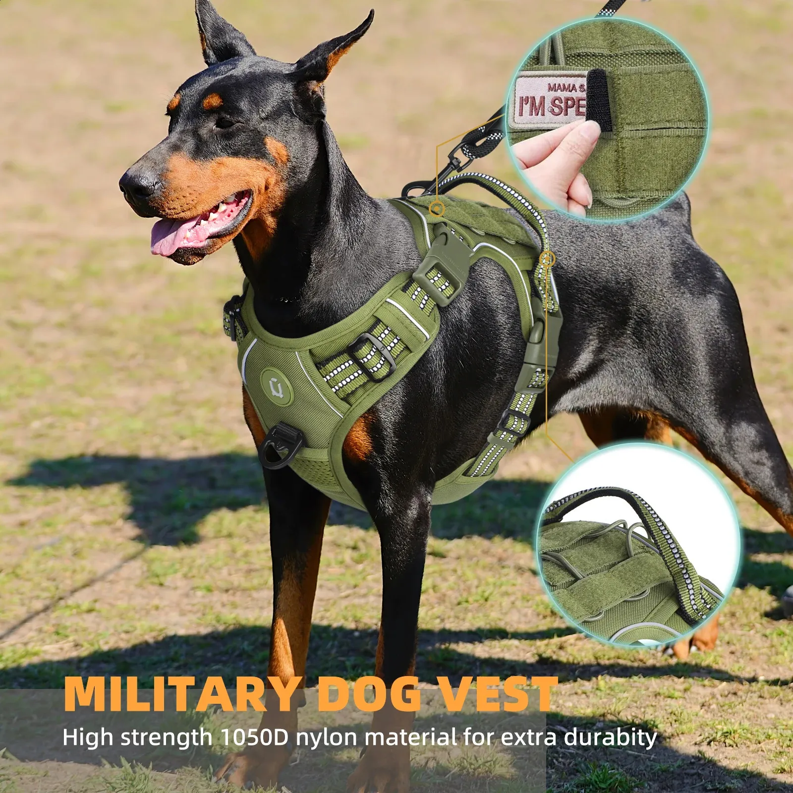 Tactical Dog Harness, No-Pull, Adjustable, Breathable MOLLE Dog Vest ...