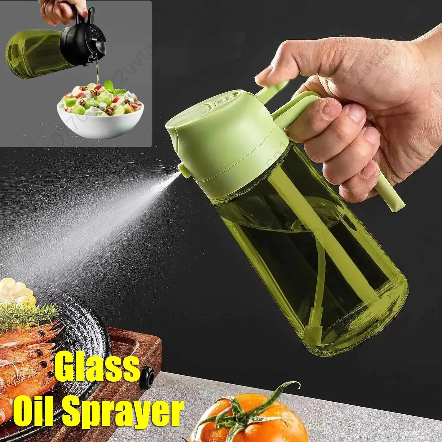 2 In 1 Dark Glass Oil Sprayer Olive Oil Dispenser Black Lightproof Oil ...