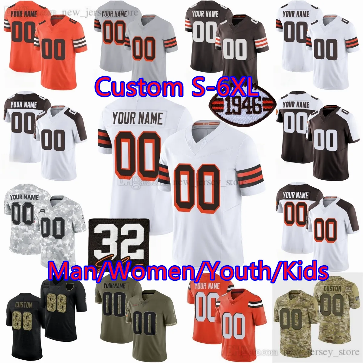 DIY Custom 95 Myles Garrett Jersey S-6XL Football Jim Brown Nick Chubb ...