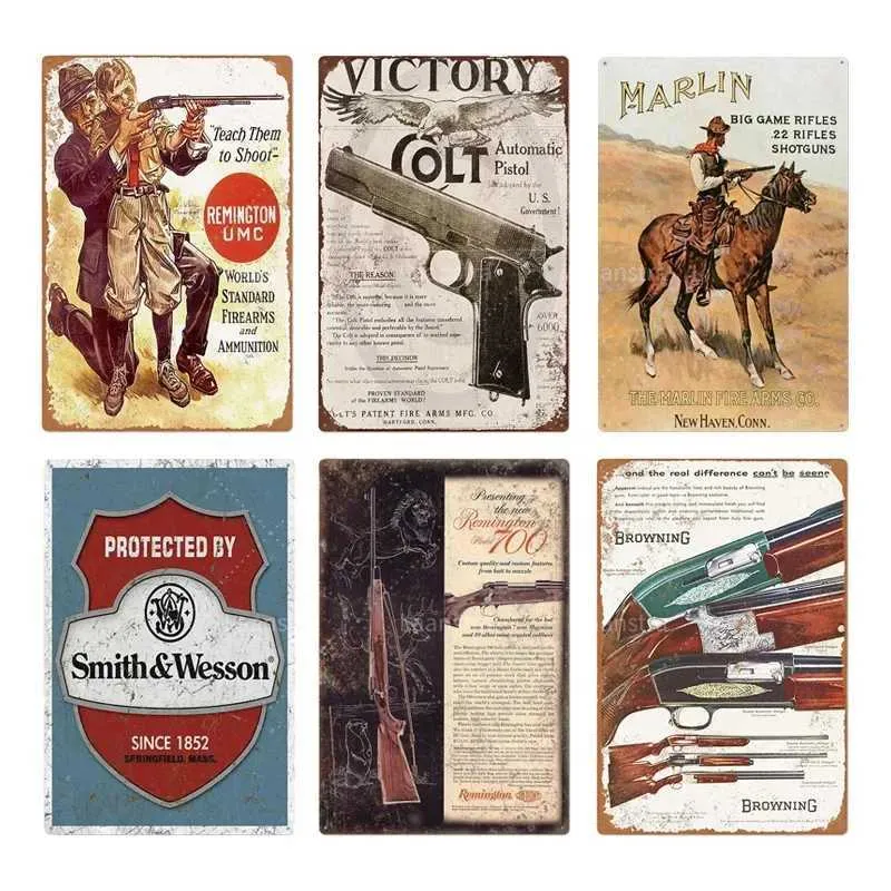 Vintage Pistol Vintage Tin Signs Wholesale Retro Gun Metal Plate ...