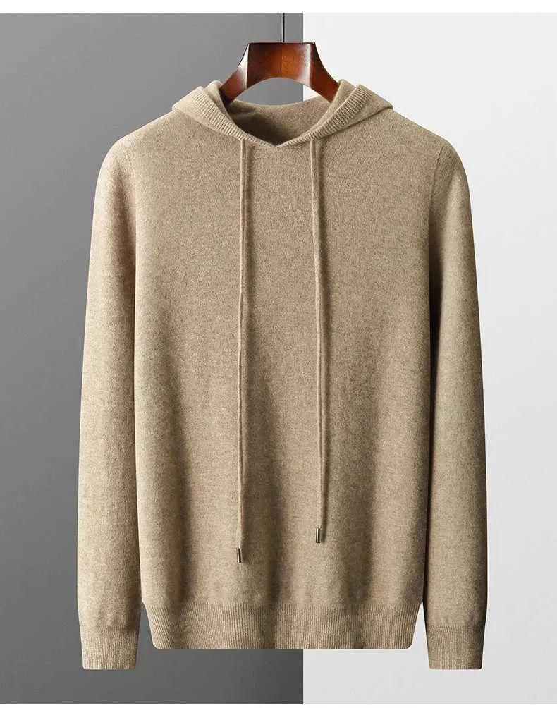 Merino Wool Sweater for Men Knit Acetate Pullover Hoodie Long Sleeved ...