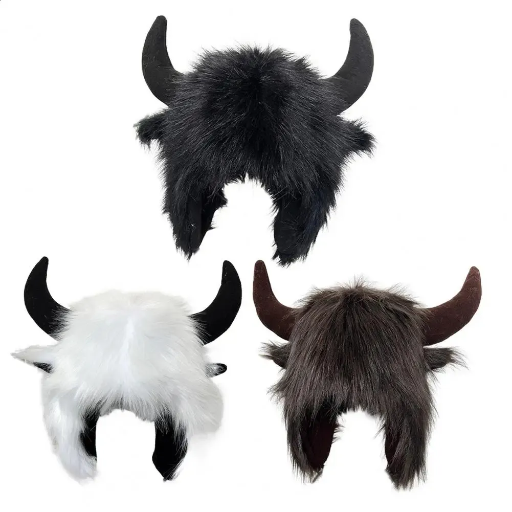 Faux Fur Thunderbolt Balaclava Hat with Cow Horn Decor - Winter Warm ...