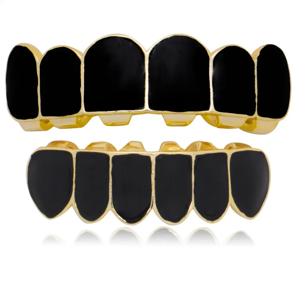 Black Color Gold Teeth Top Bootom Dental Mouth Caps Cosplay Party ...