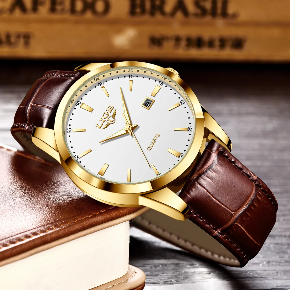 LIGE Men's Business Quartz Watch Premium Brand Watch Premium Leather ...