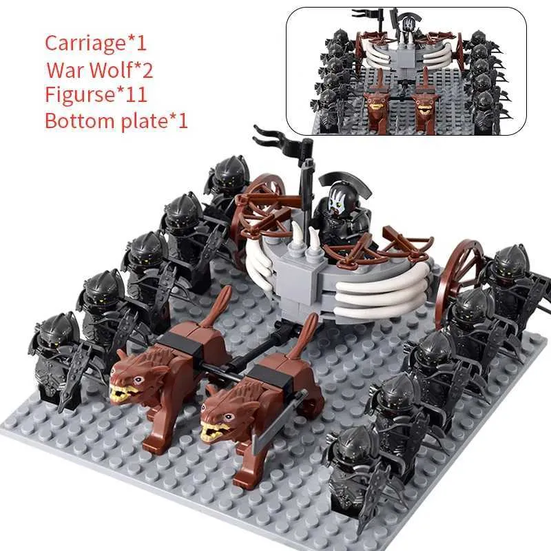 MOC Bricks Medieval Warrior Figures With Wolf Chariot, Orc Knights Building Blocks Toy Set From ...