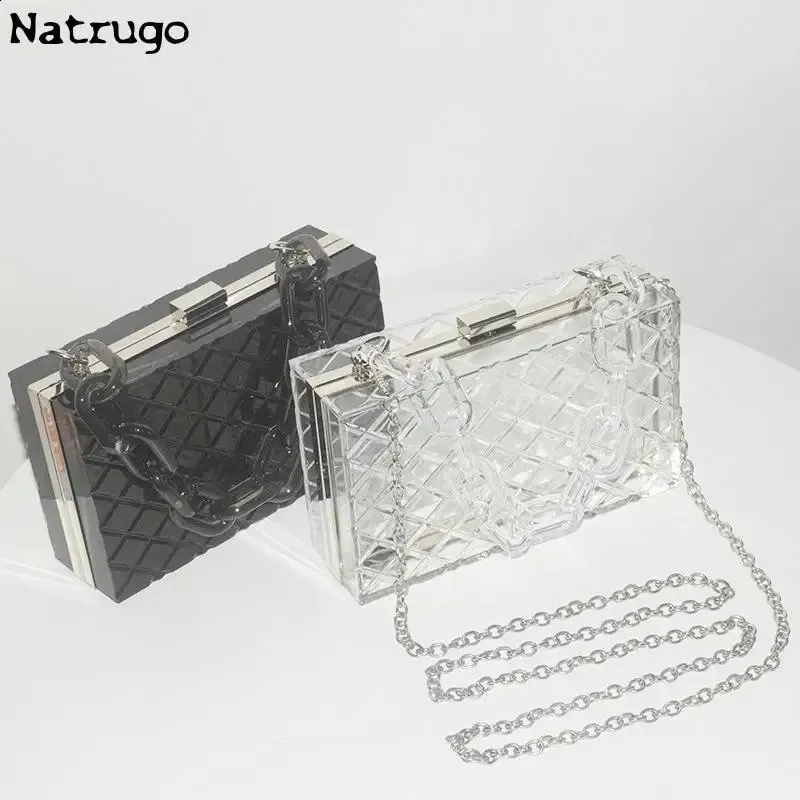 Black Acrylic Clutch Clear Crossbody Bag With Chain Fashionable ...