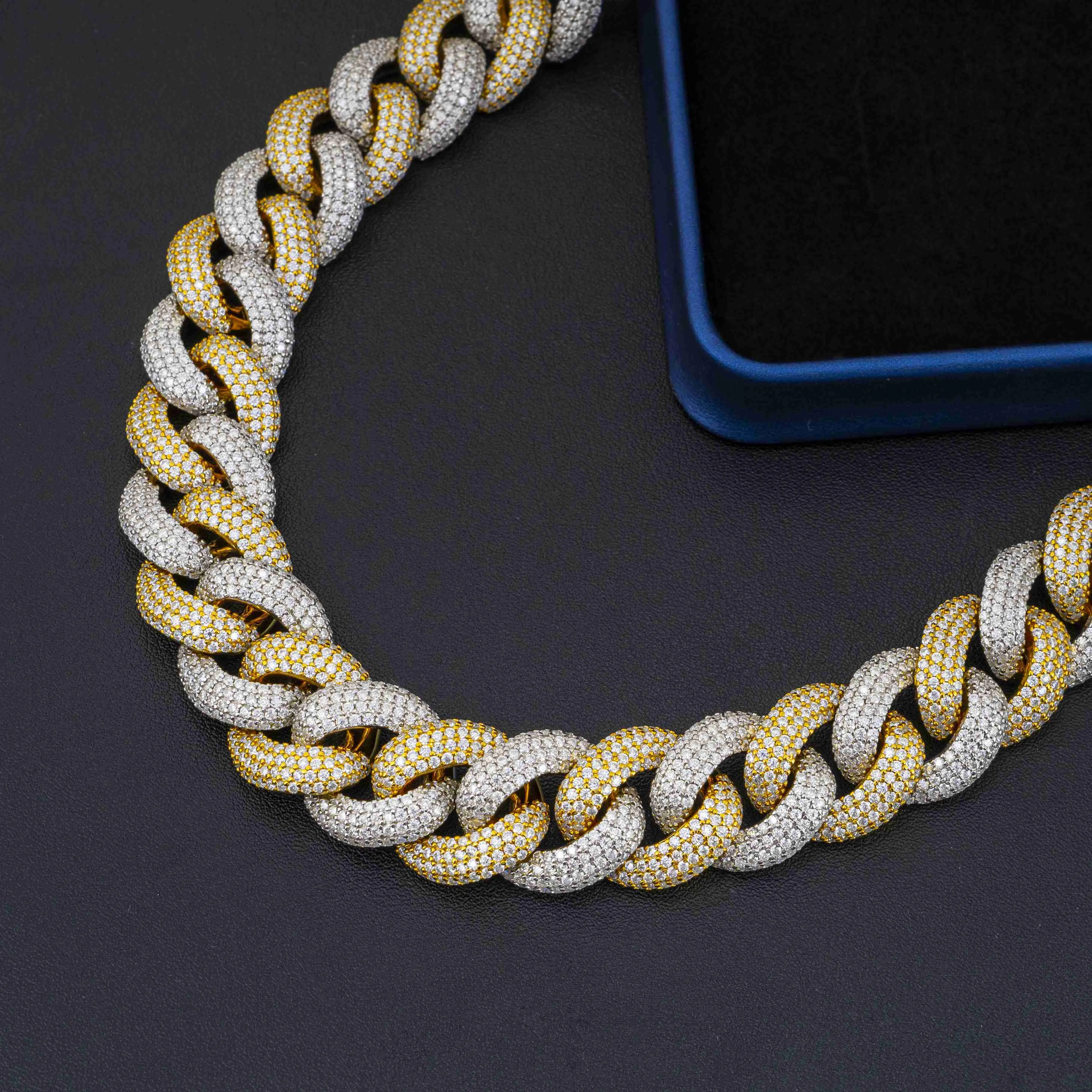 Custom Iced Out Moissanite Diamond Cuban Chain Necklace Gold Plated Hip ...