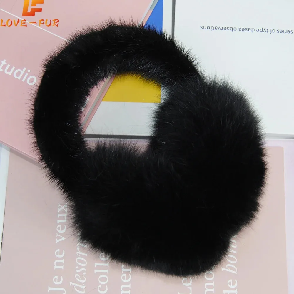 Natural Fox Fur Winter Earmuffs with Real Mink Fur Earlaps, Silk Lining ...