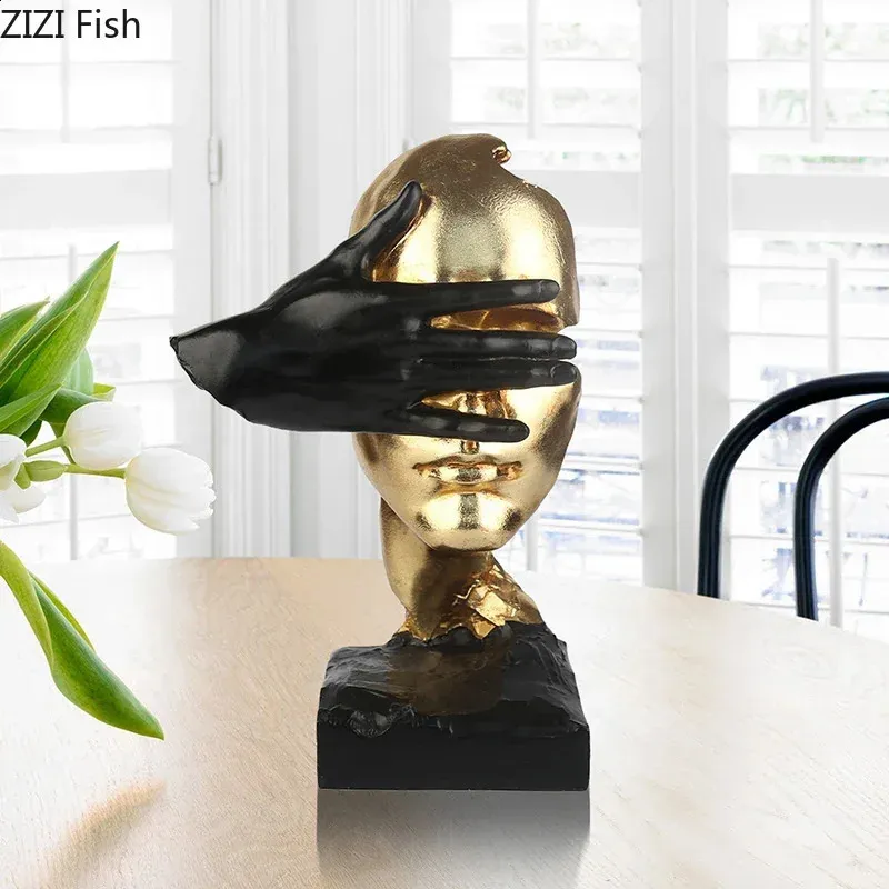 Gold Abstract Figures Angewomon Resin Statue Modern Crafts Desk ...