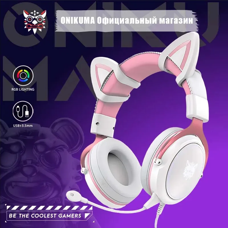 ONIKUMA X10 Gaming Razer Cat Headphones With Detachable Cat Ear RBG ...
