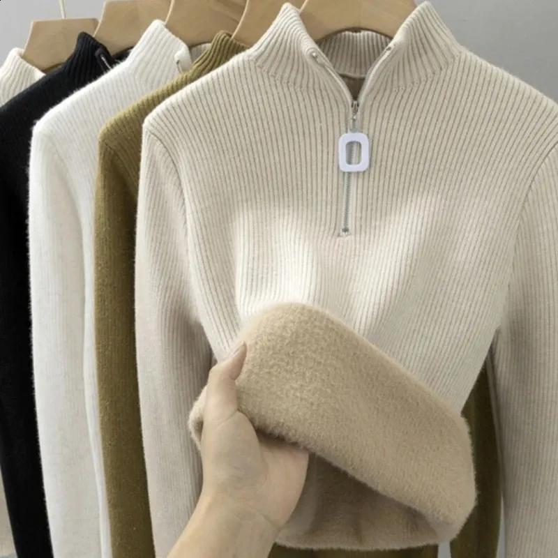 Half Zipper Women Sweater Knit Acetate Loose Fit Batwing Sleeve Casual ...