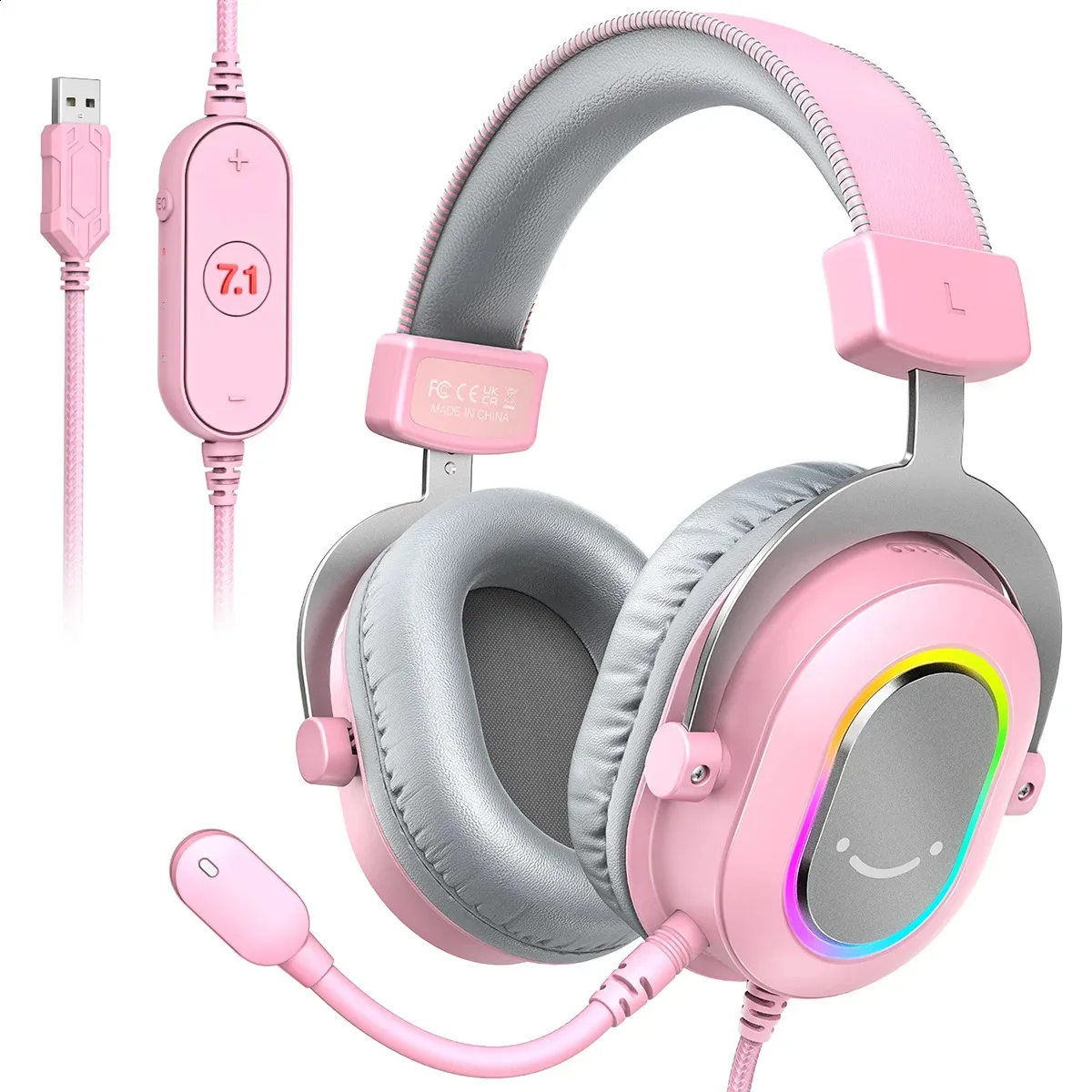 FIFINE Gaming Pink Gaming Headset With RGB/7.1 Surround Sound, MIC/Line ...