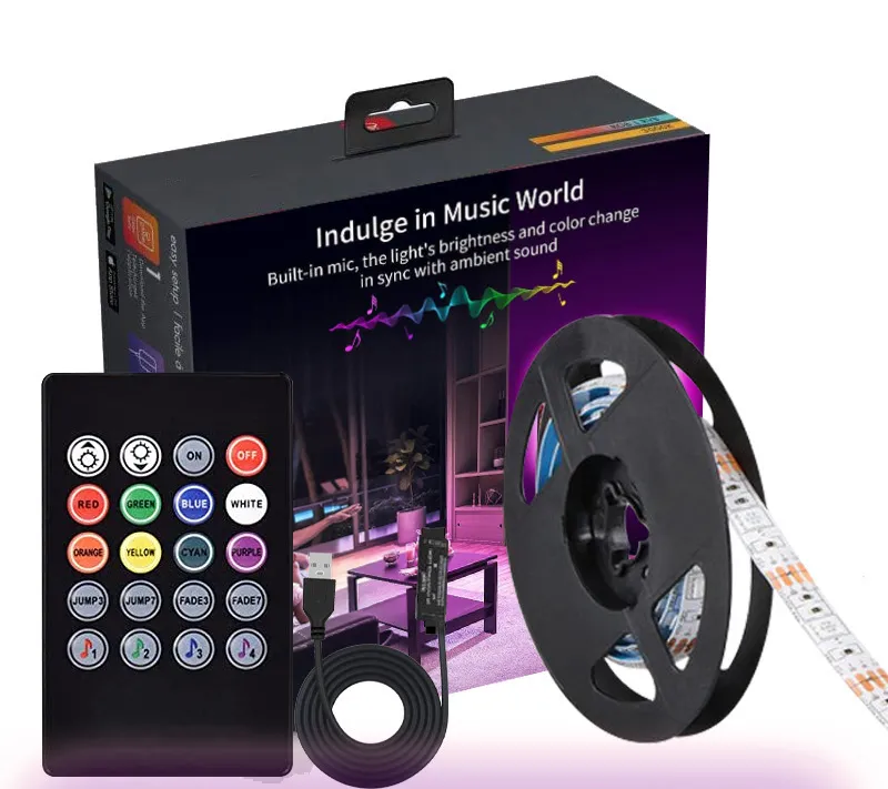 DC5V USB 20 Key RGB LED Strip Light 5050 Music Sync Light For ...