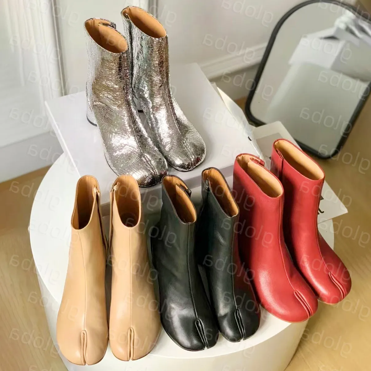 Tabi Ankle Boots For Women | Thick Heel, Mirror Broken Design, Suede Booties, Purple & Blue ...