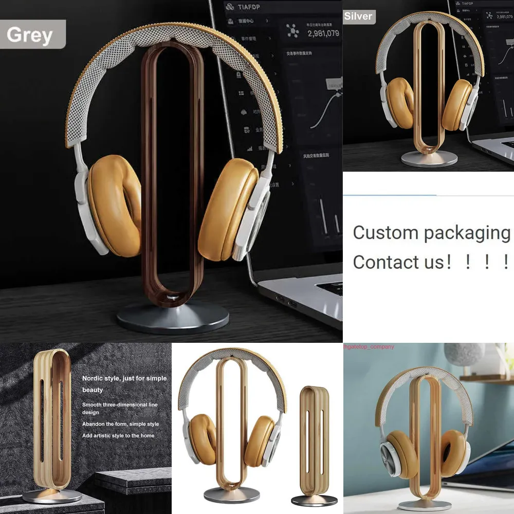 Headphone Wall Mount Bamboo Wood & Aluminum Headphone Stand Gaming ...