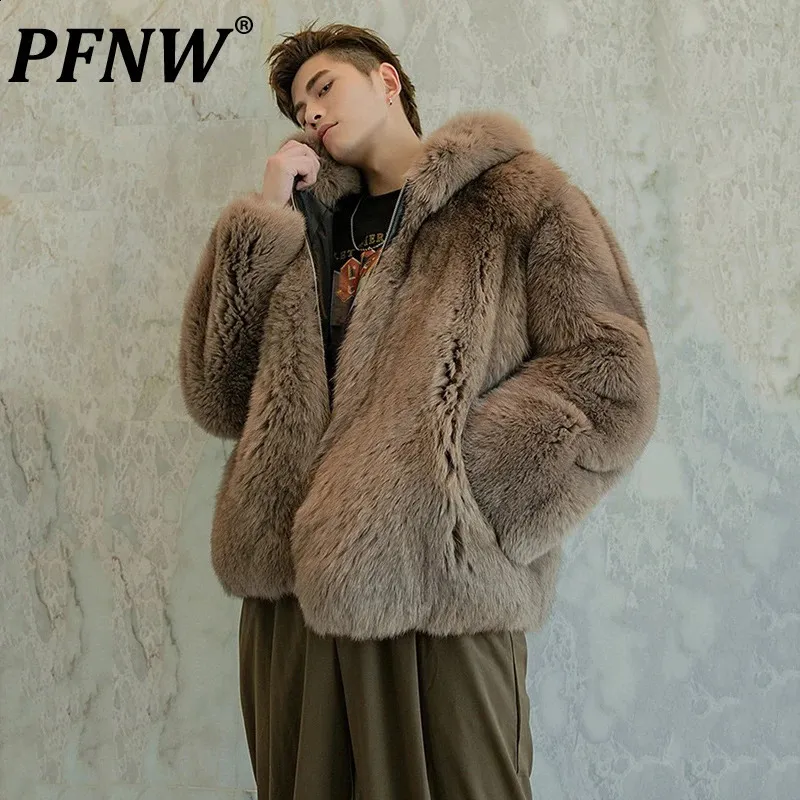 Mens Faux Fur Hooded Jacket Loose Fit Warm Thick Fur Coat for Autumn ...