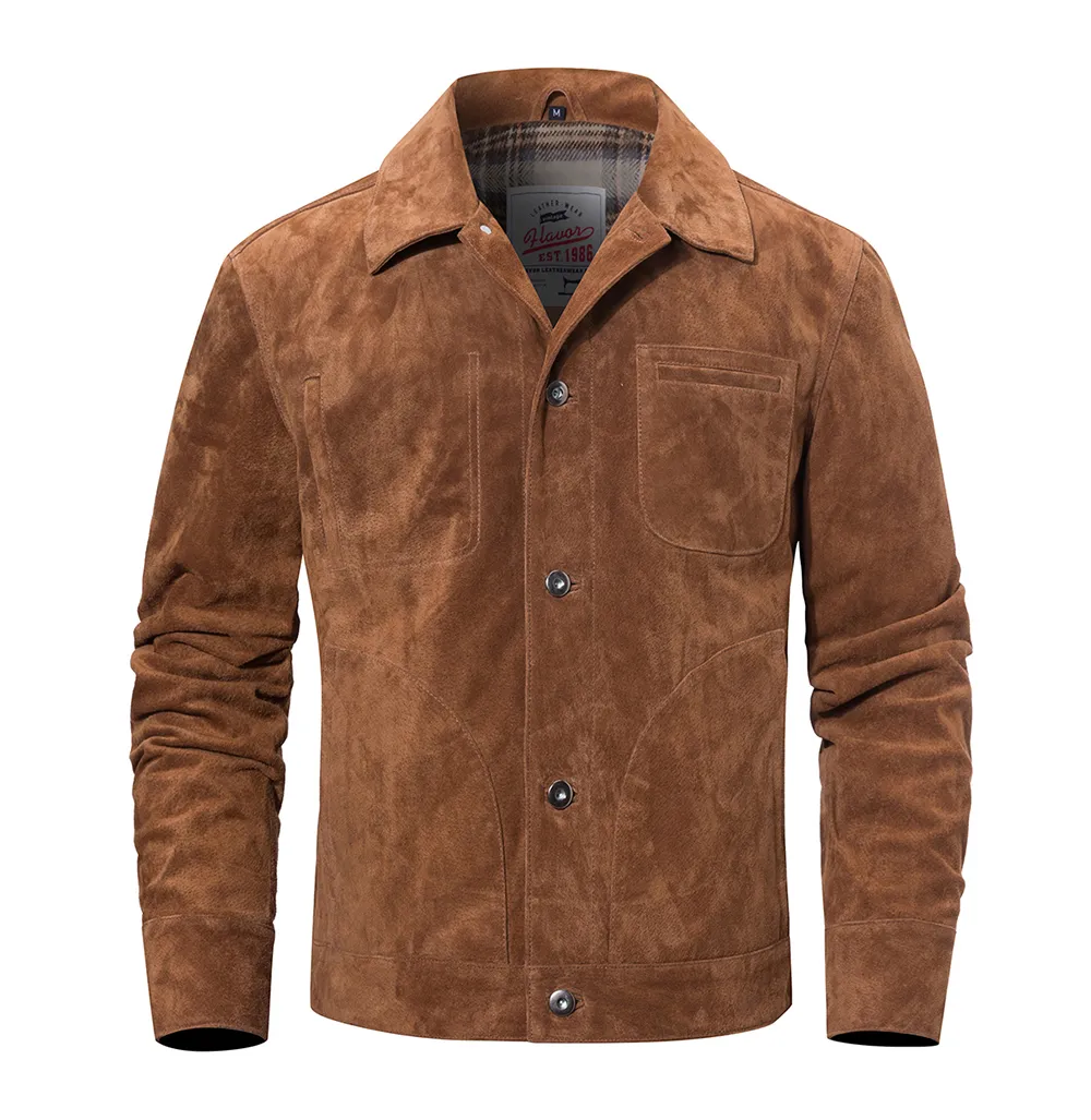 New Mens Genuine Leather Jacket Suede Pigskin Denim Coat For Casual ...