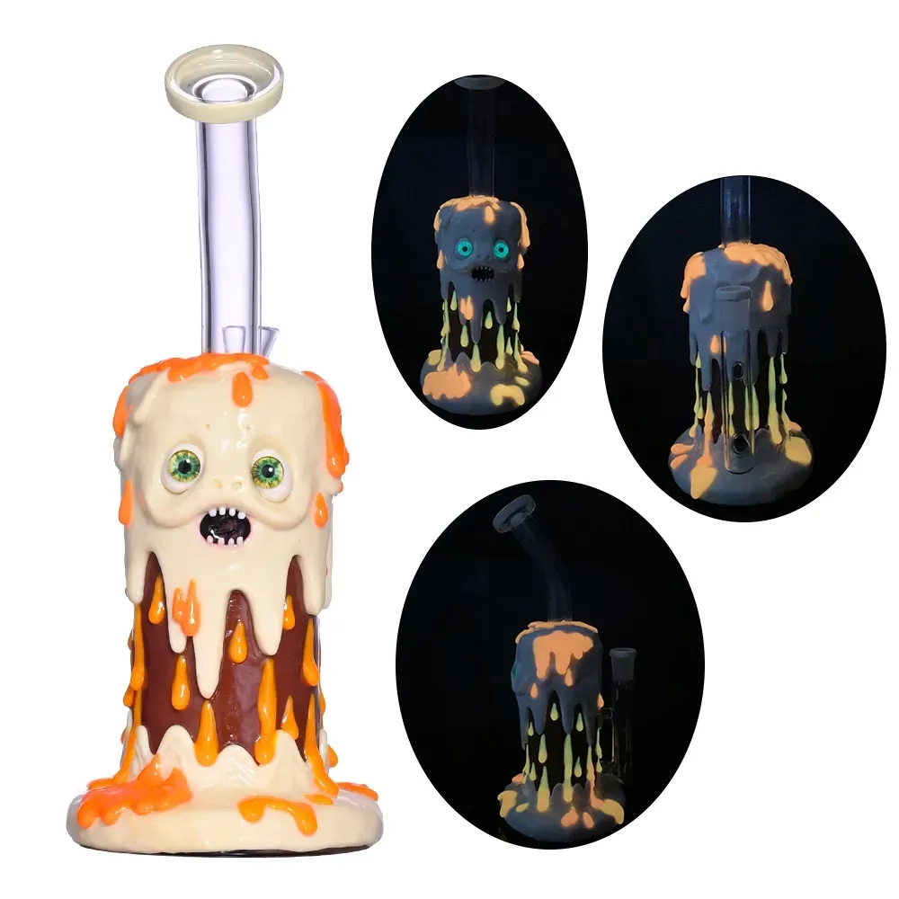 9.4INCH Glass Bong 3D Monster Hand Painted Life Like Glow In Dark Perc ...
