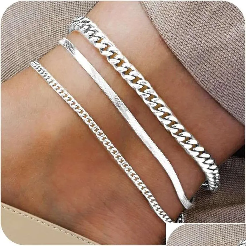 Adjustable Sterg Plain Anklets Silver For Plus Size Women Trendy Cuban ...