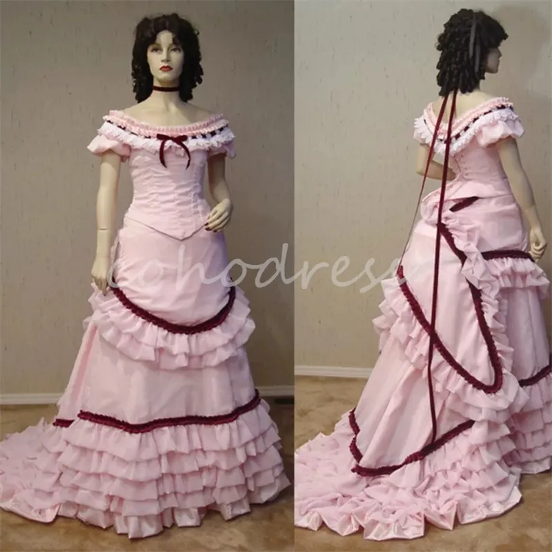 Victorian Gothic Pink Bustle Prom Dress Costume Medieval 1850s ...