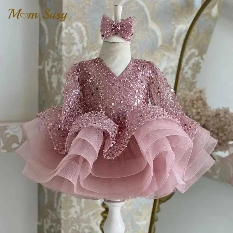 Baby Girl Princess Sequins Tutu Dress Long Sleeve O-Neck Bow Winter ...