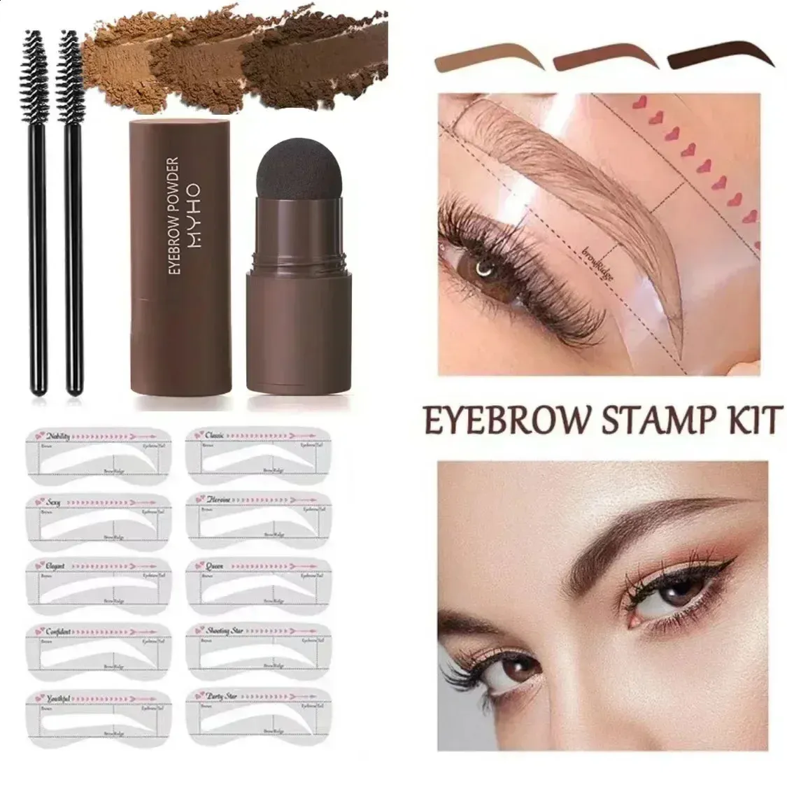Professional brow powder Shaping Kit with Makeup Brushes, Pencils, and ...