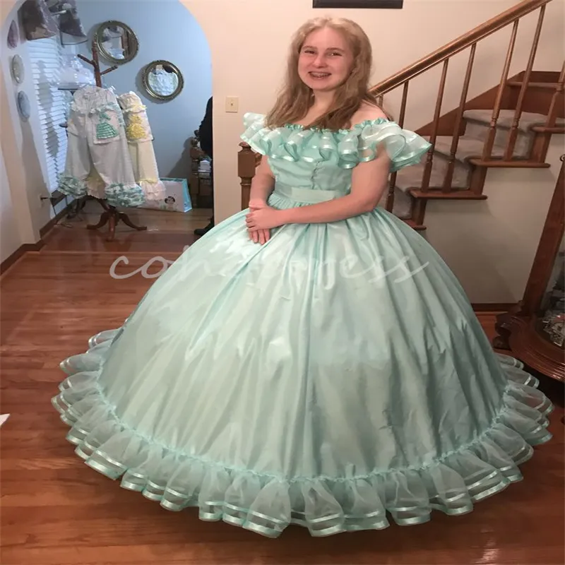 Luxury Mint Rococo Victorian Fairytale Prom Dress With Off Shoulder ...