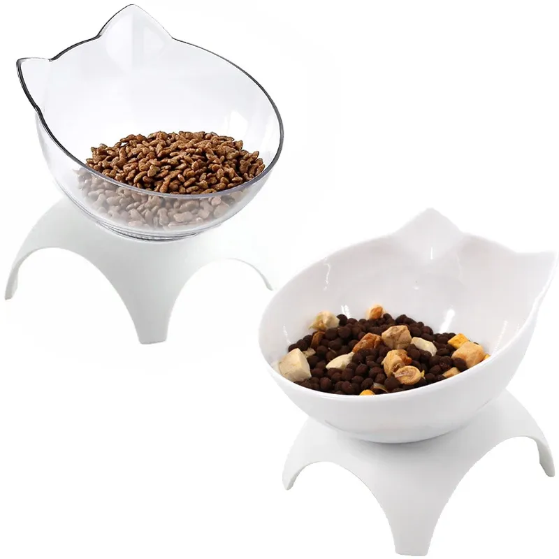 15 Degree Tilted Elevated Cat Food Bowl With Transparent Plastic Pet ...