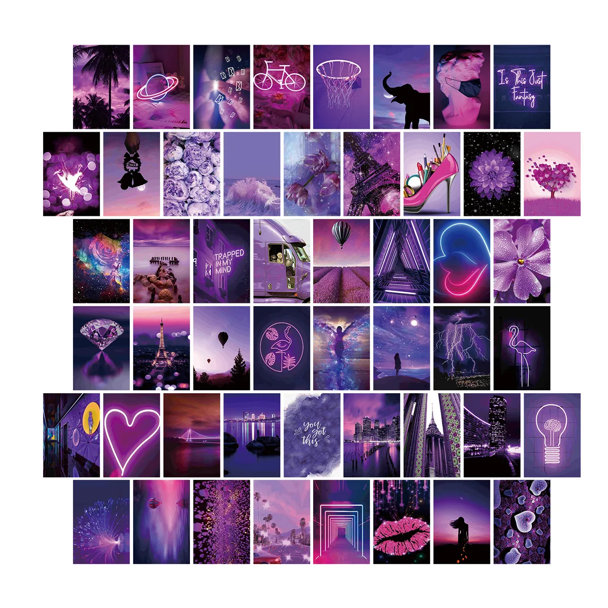 Photo Frame Wall Collage Set, Aesthetic Picture Kit, Purple Themed Wall ...