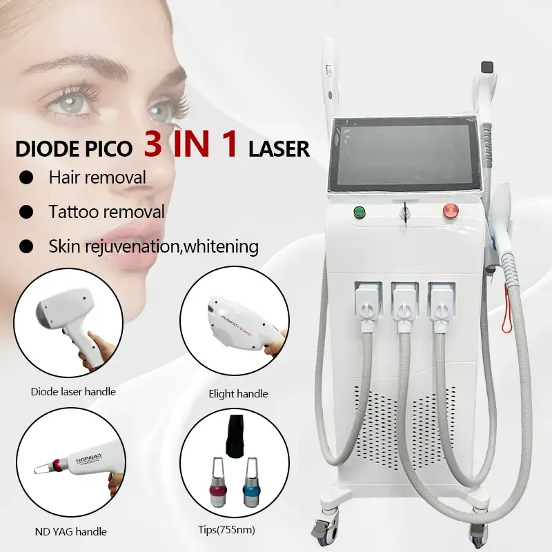 808 nm Diode Laser Hair Removal Machine with 3 Handles, 3200W Power, Nd ...