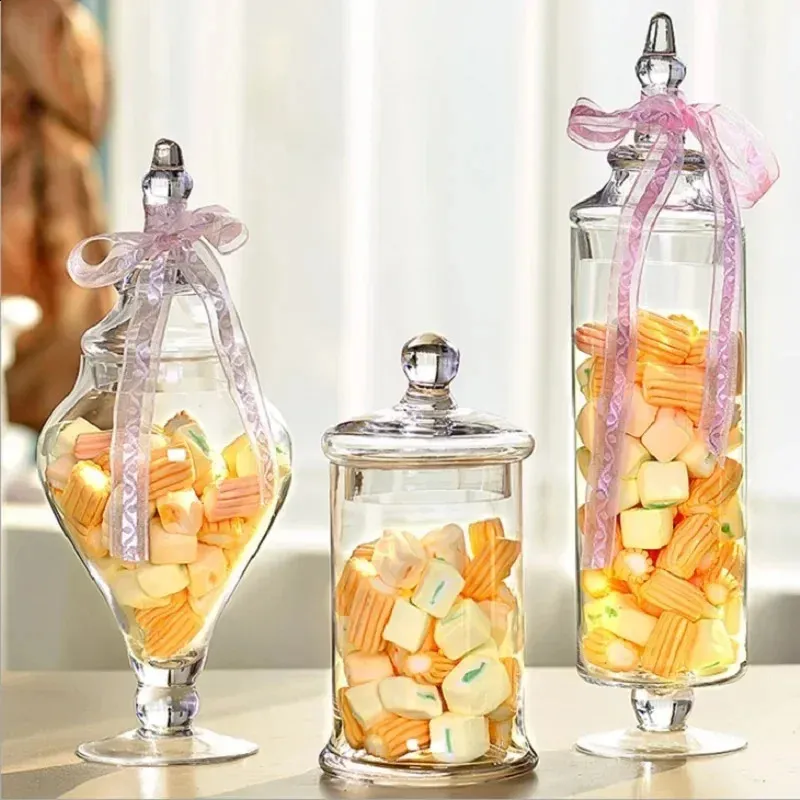 Crystal Wedding Decor Glass Candy Jars Transparent Storage Bottles For ...