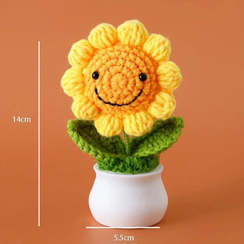 Colorful Knitted Sunflower Potted Cute Crochet Flowers Creative Plant ...