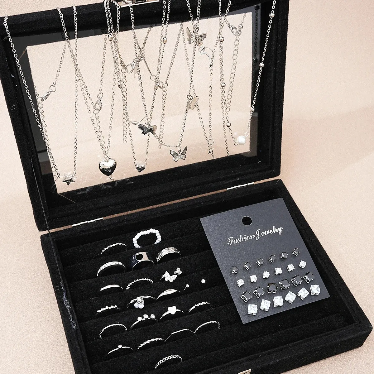 51-Piece Silver Color Geometric Jewelry Set for Women Alloy Necklaces ...