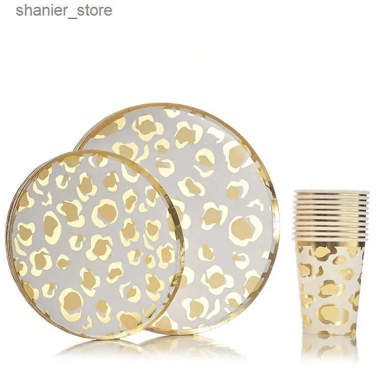 Jungle Animal Gold Leopard Print Disposable Habitat Speckled Dinner Set ...