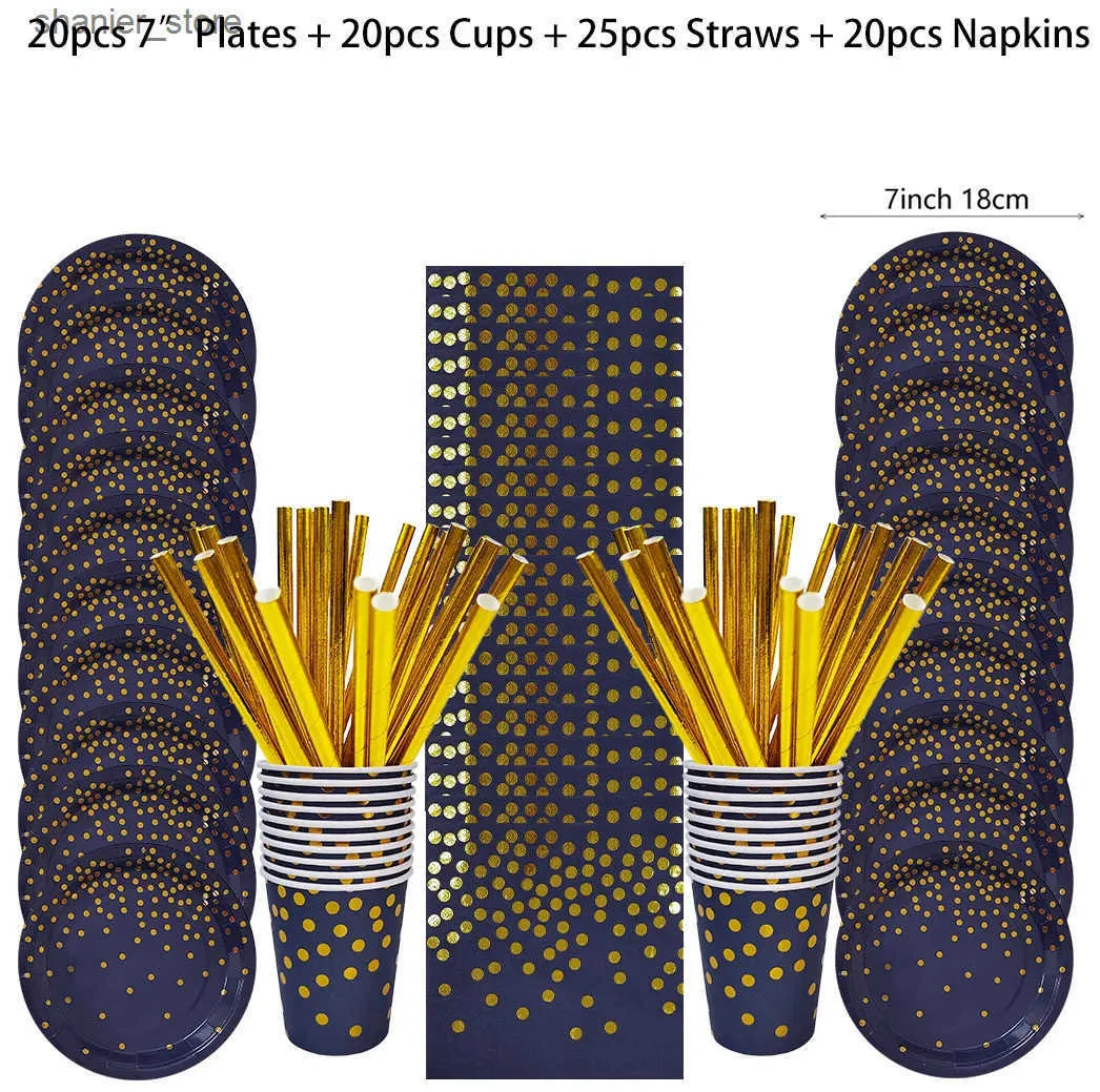 Navy Blue Disposable Gold Dinnerware Set Plastic With Bronzing Dot ...